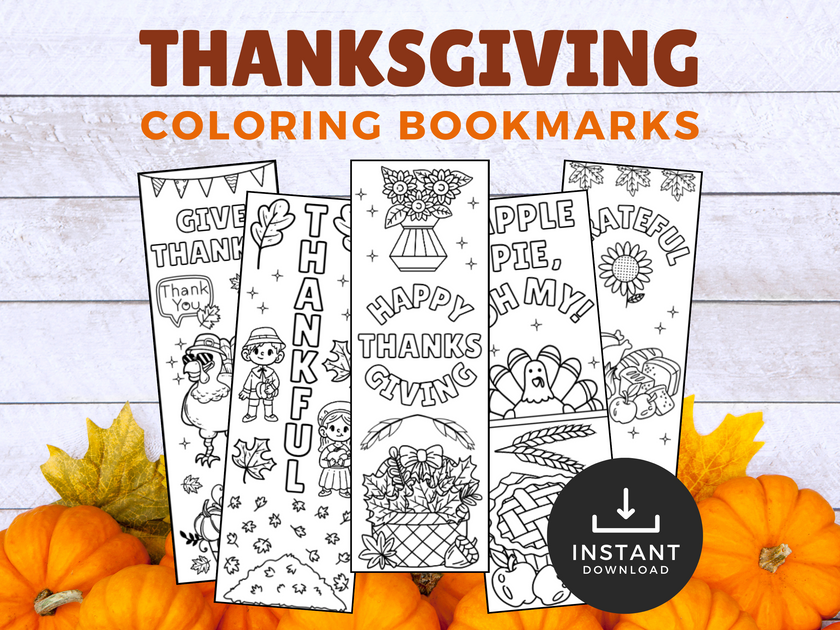 Thanksgiving Coloring Bookmarks | LittleHaloJ