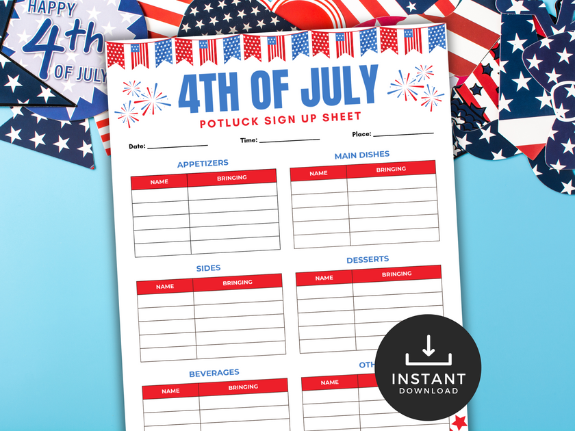 4th of July Potluck Sign-Up Sheet | LittleHaloJ
