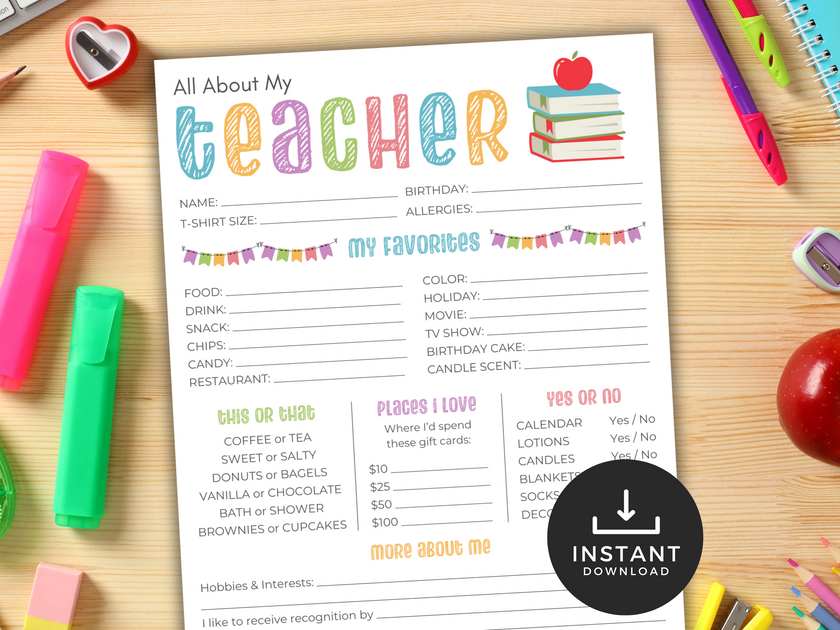 All About My Teacher Questionnaire | LittleHaloJ
