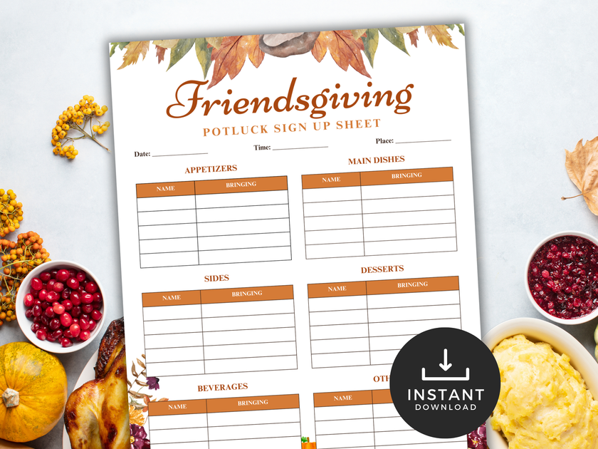 Friendsgiving Potluck Sign-Up Sheet | LittleHaloJ