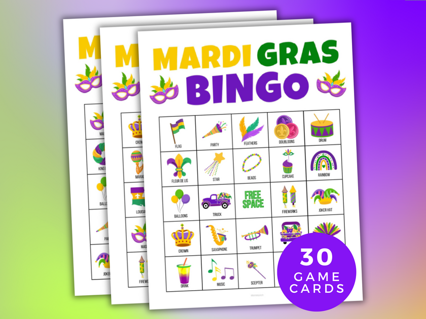 Mardi Gras Bingo Game 30 Cards | LittleHaloJ
