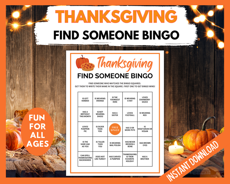 Thanksgiving Find Someone Bingo | LittleHaloJ