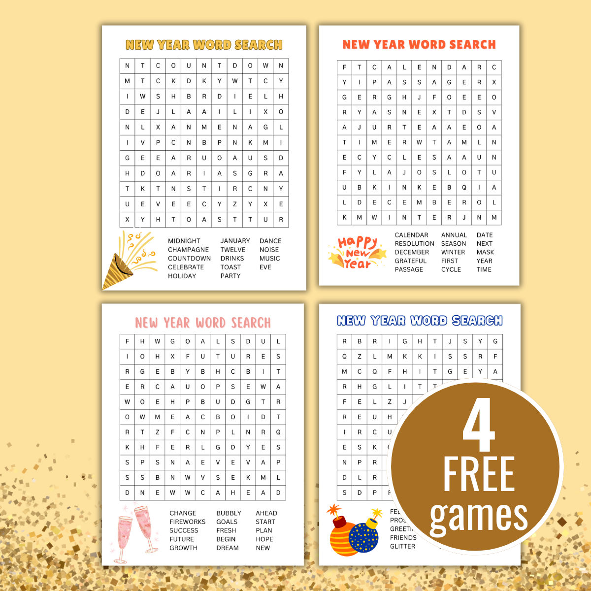 Printable New Year Word Search Games | LittleHaloJ