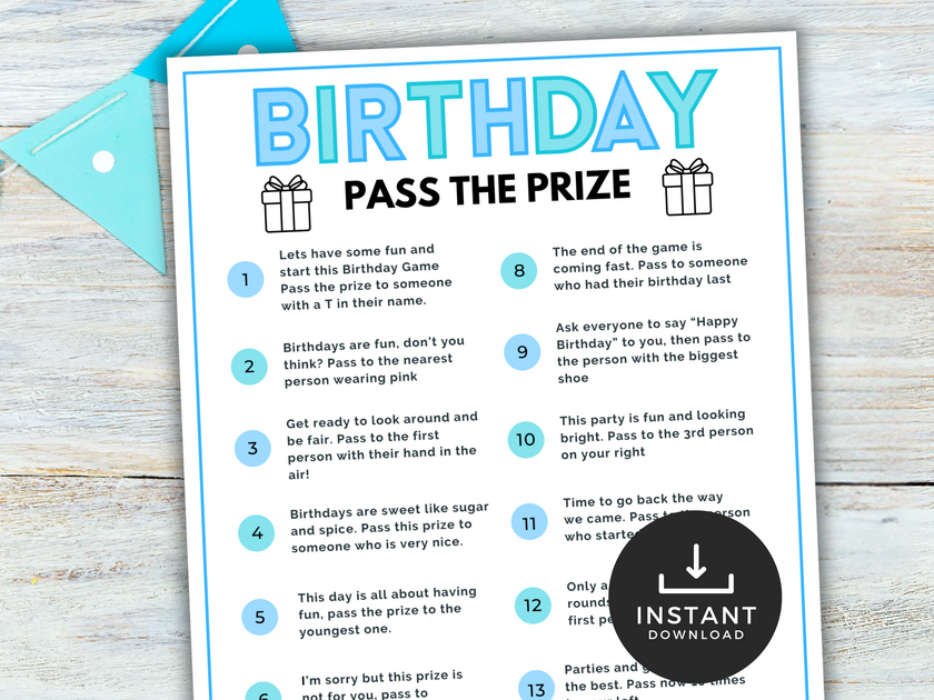 Birthday Pass the Prize Blue | LittleHaloJ