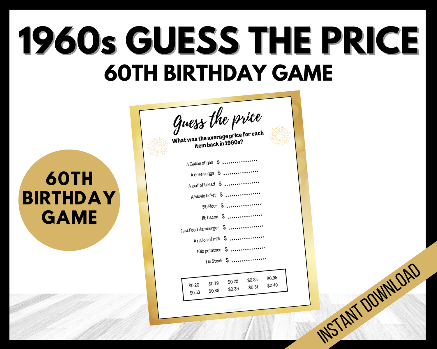 Guess the Price 60th Party Game – LittleHaloJ